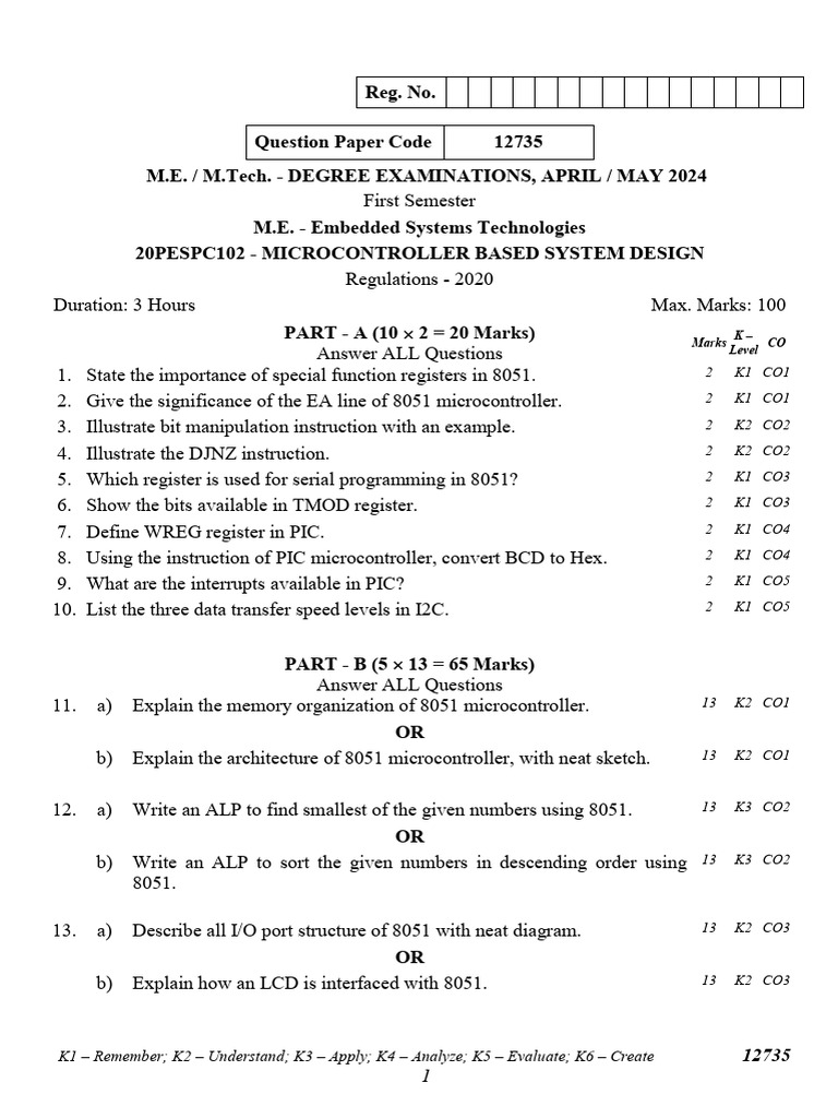 20pespc102 Microcontroller Based System Design | PDF | Microcontroller | Central Processing Unit