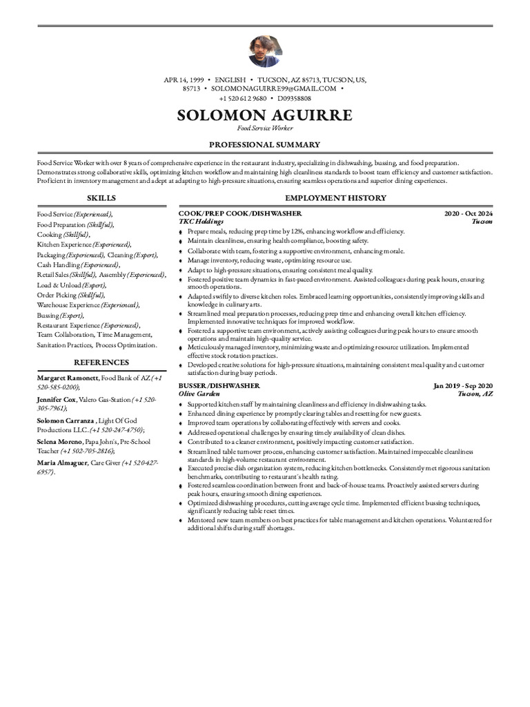 Solomon-Aguirre Final Resume | PDF | Kitchen | Restaurants