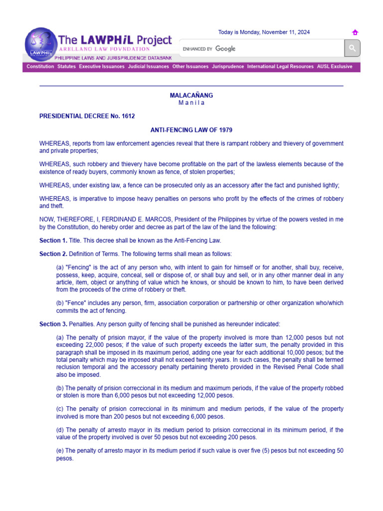 Anti-Fencing Law of 1979 Overview | PDF | Justice | Crime & Violence