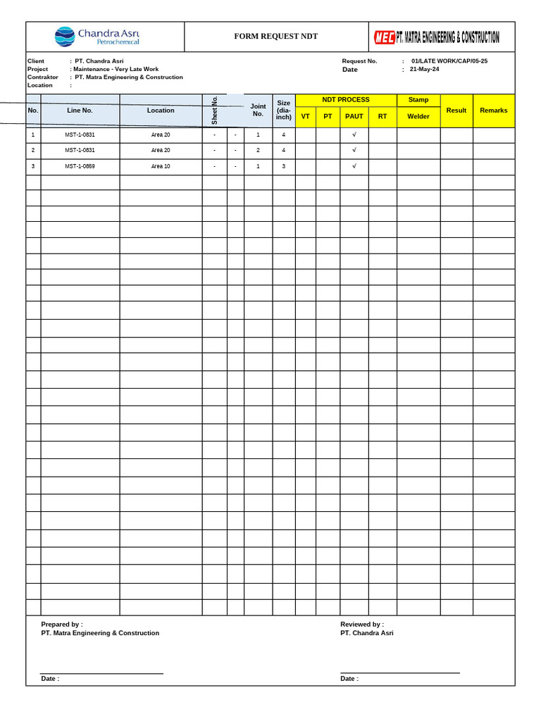 REQ NDT MAINTENANCE | PDF | Electric Heating | Welding