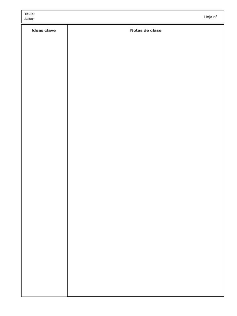 Hoja para Tomar Apuntes, Metodo Cornell | PDF