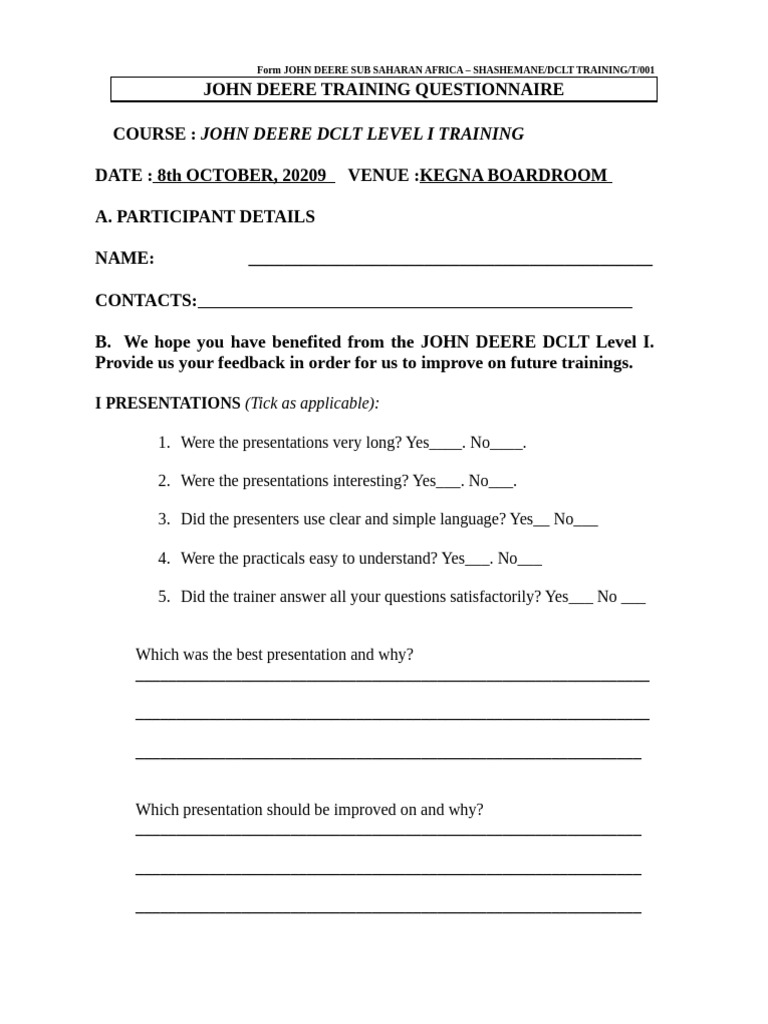 DCLT Training Questionnaire | PDF