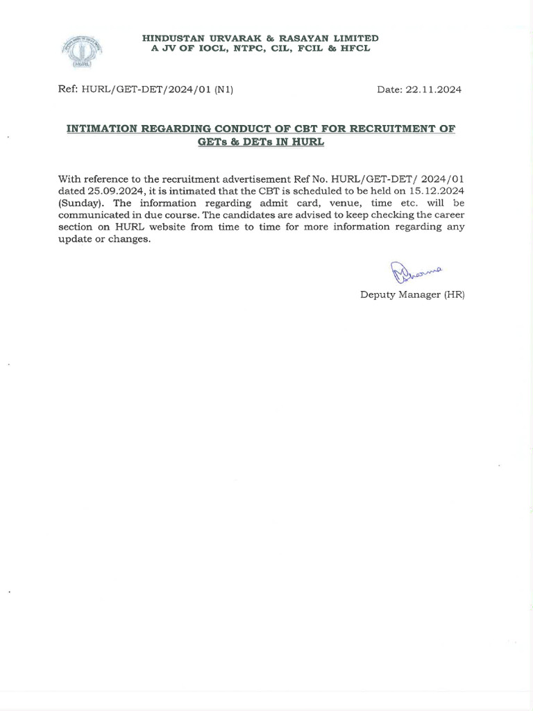 CBT Exam Date Intimation | PDF