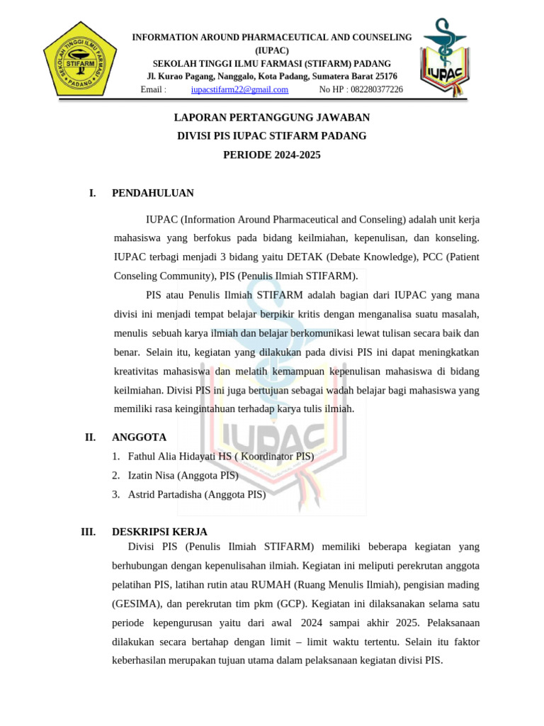 LPJ DIVISI PIS (IUPAC) Akhir Periode 2024... | PDF