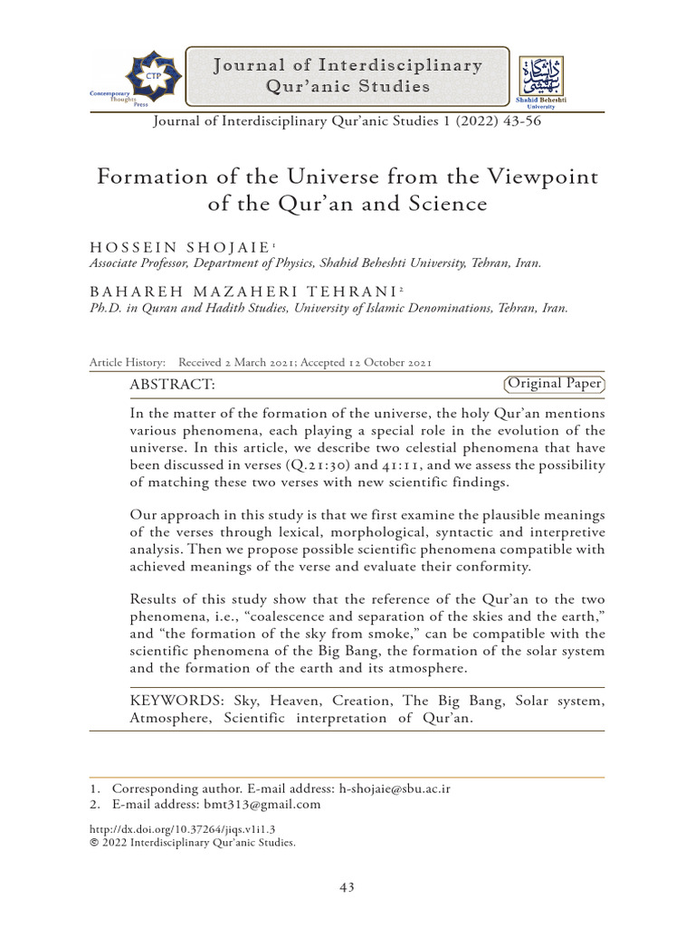Formation of The Universe From The Viewpoint of The Qur'an and Science ...