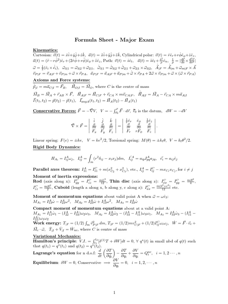Formula Sheet Major Draft | PDF | Physical Quantities | Mathematical ...