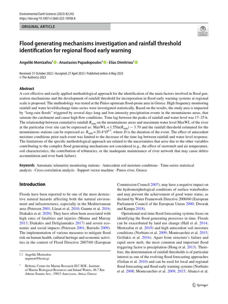 Flood Generating Mechanisms Investigation and Rainfall Threshold Identification For Regional ...
