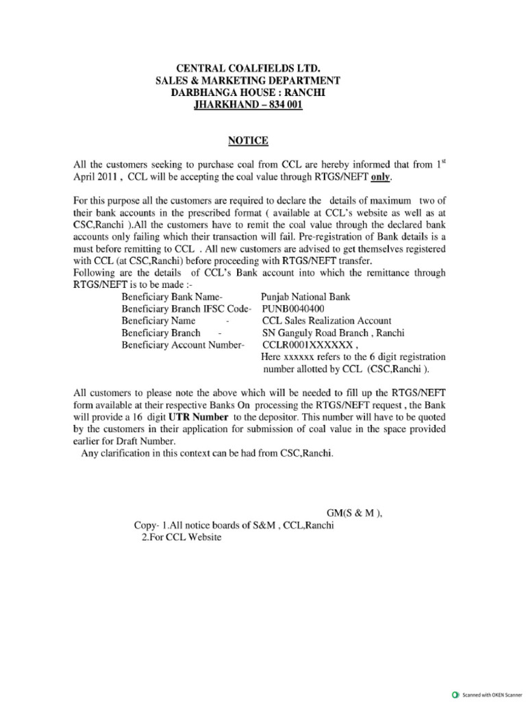 CCL Mendate Bank Form | PDF