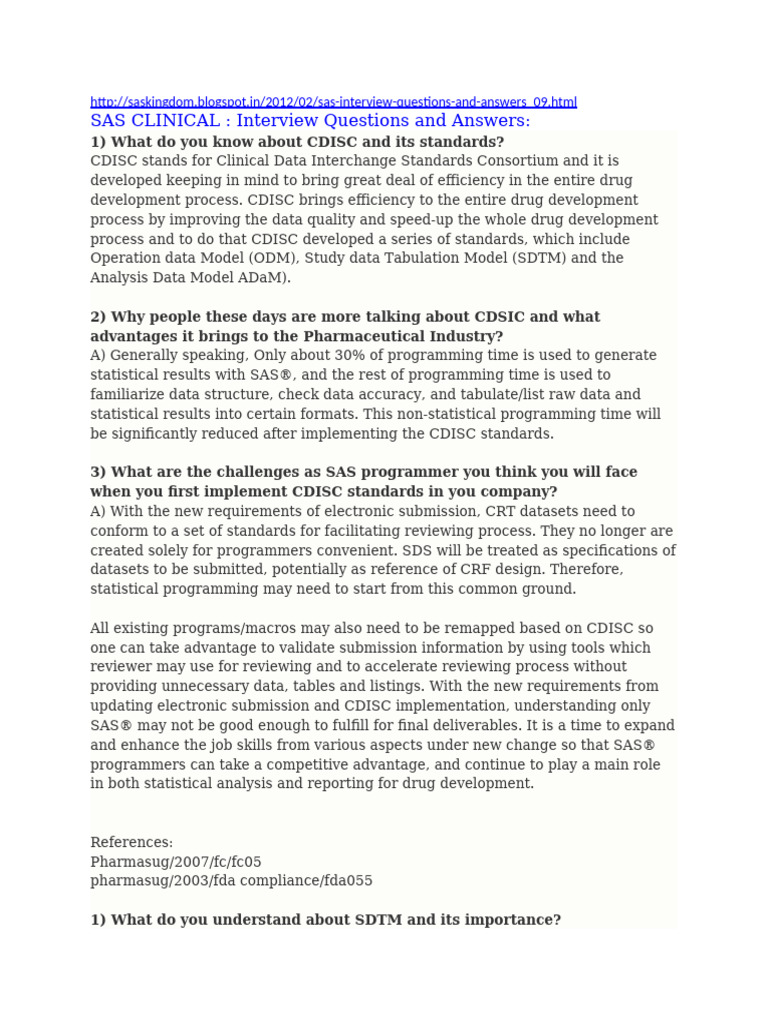 CDISC-SAS Clinical Interview QUESTIONS and ANSWERS-5 | PDF | Computing ...