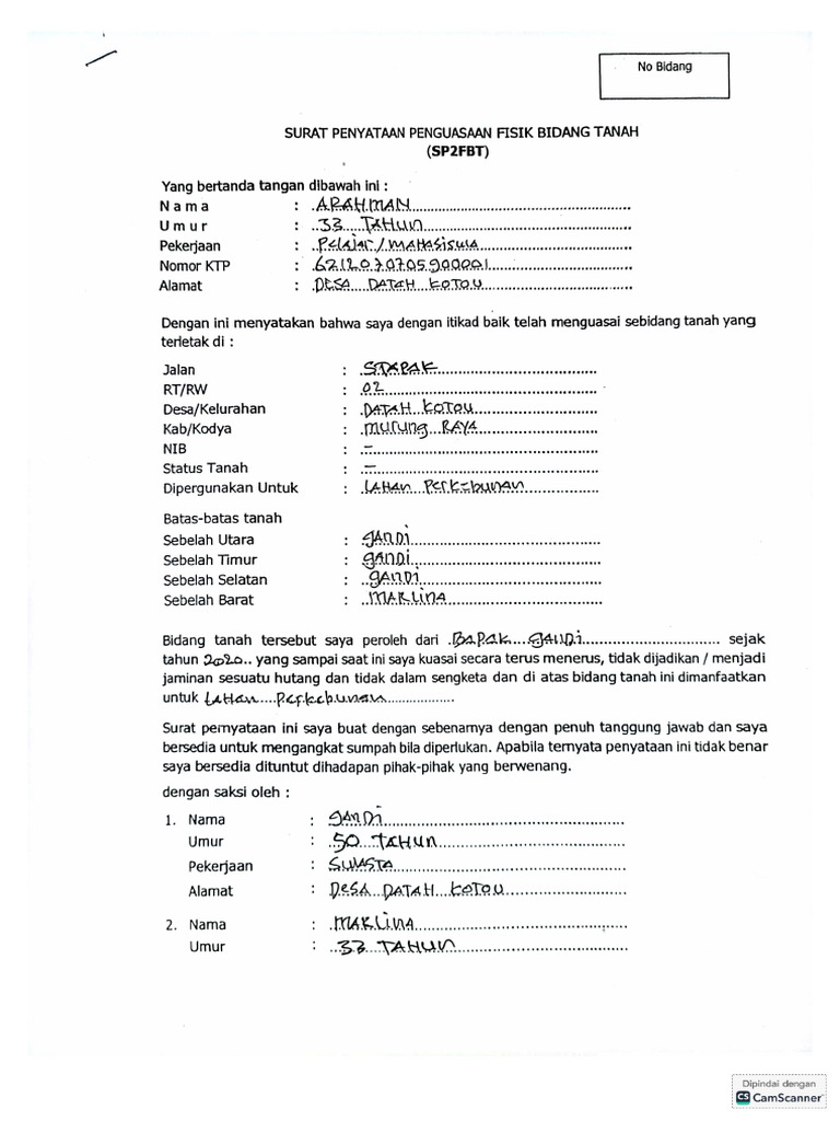 Berkas SP2FBT Arahman | PDF
