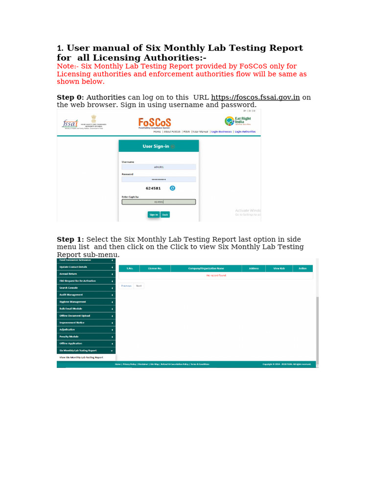 User Manual of Six Monthly Lab Testing Report | PDF