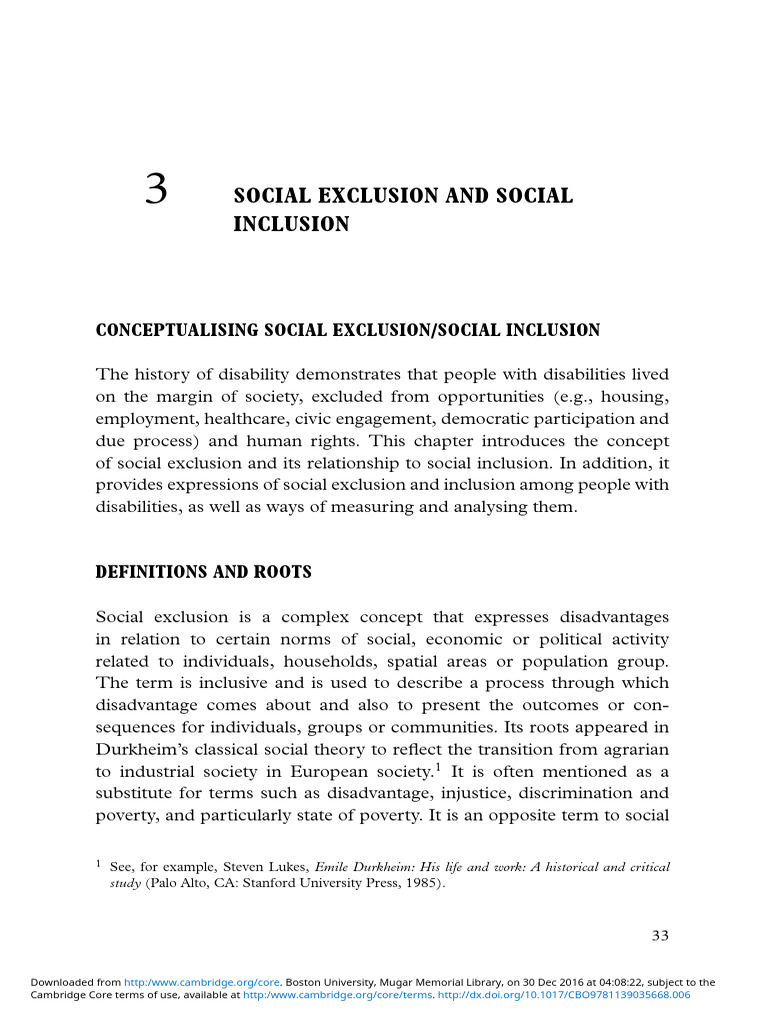 Social Exclusion and Social Inclusion | PDF | Social Exclusion | Disability