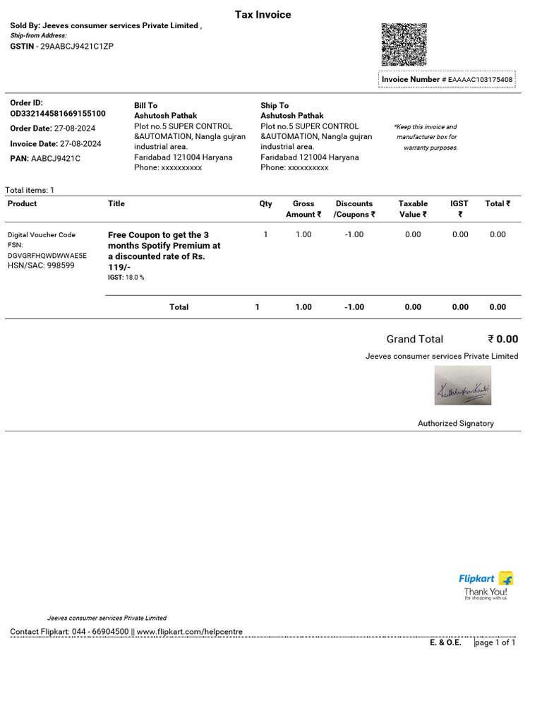 Invoice (1) | PDF | Payments | Taxes