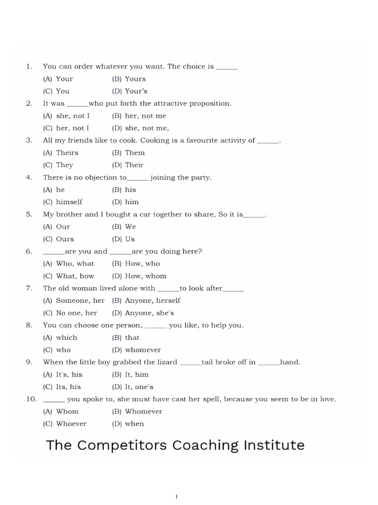 Pronoun The Competitors | PDF