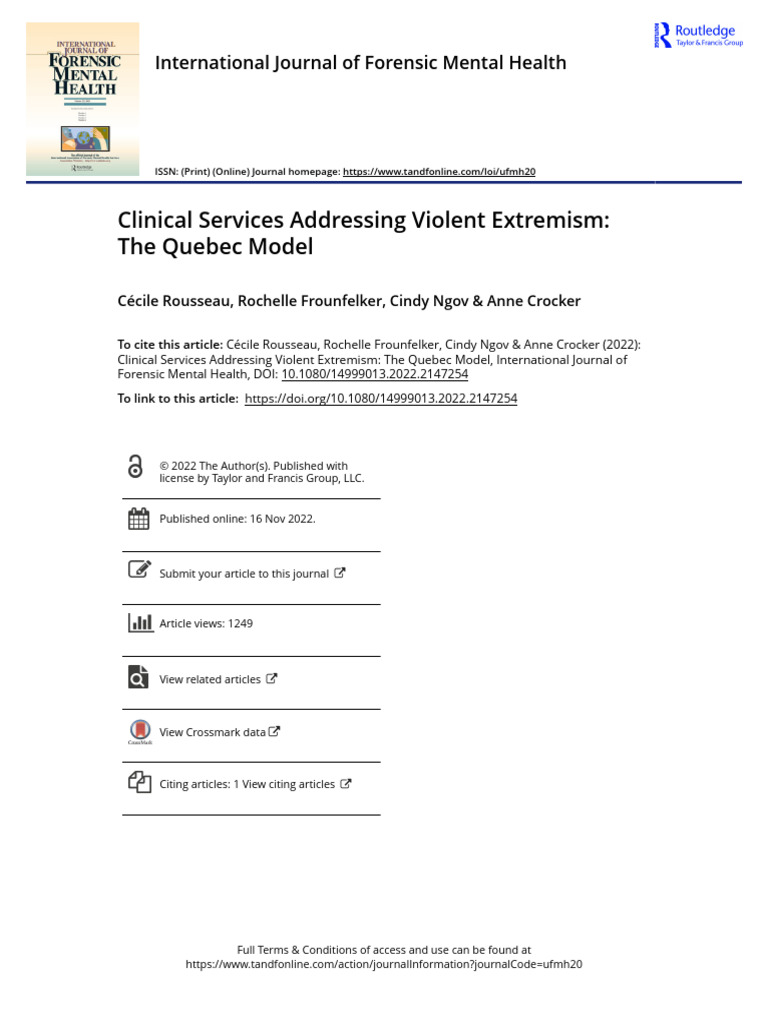 Rousseau (2022) Clinical Services Addressing Violent Extremism The ...