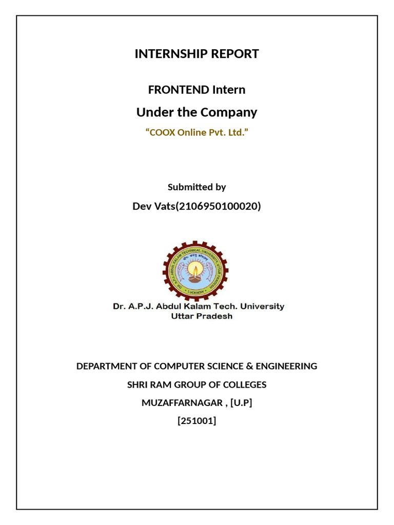 INTERNSHIP REPORT | PDF | Html | World Wide Web