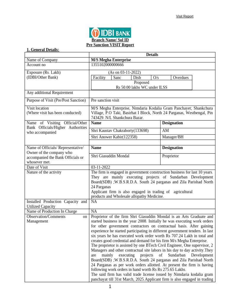 Visit - Report - Presanction | PDF | Stocks | Warehouse