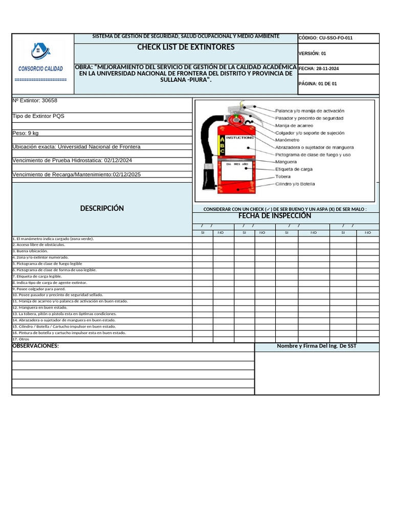 Check List de Inspección de Extintores (2) | PDF