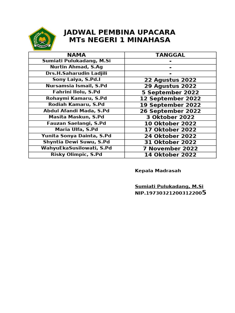 Jadwal Pembina Upacara | PDF