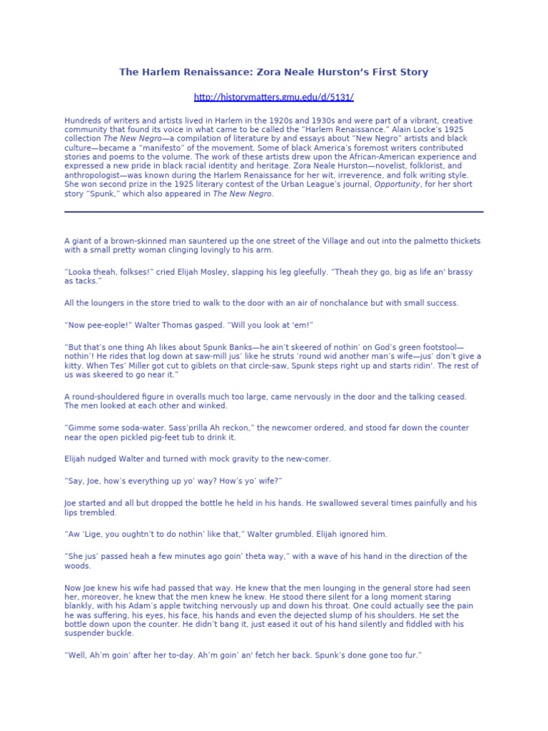 Hurston Spunk | PDF | Harlem Renaissance | African Diaspora