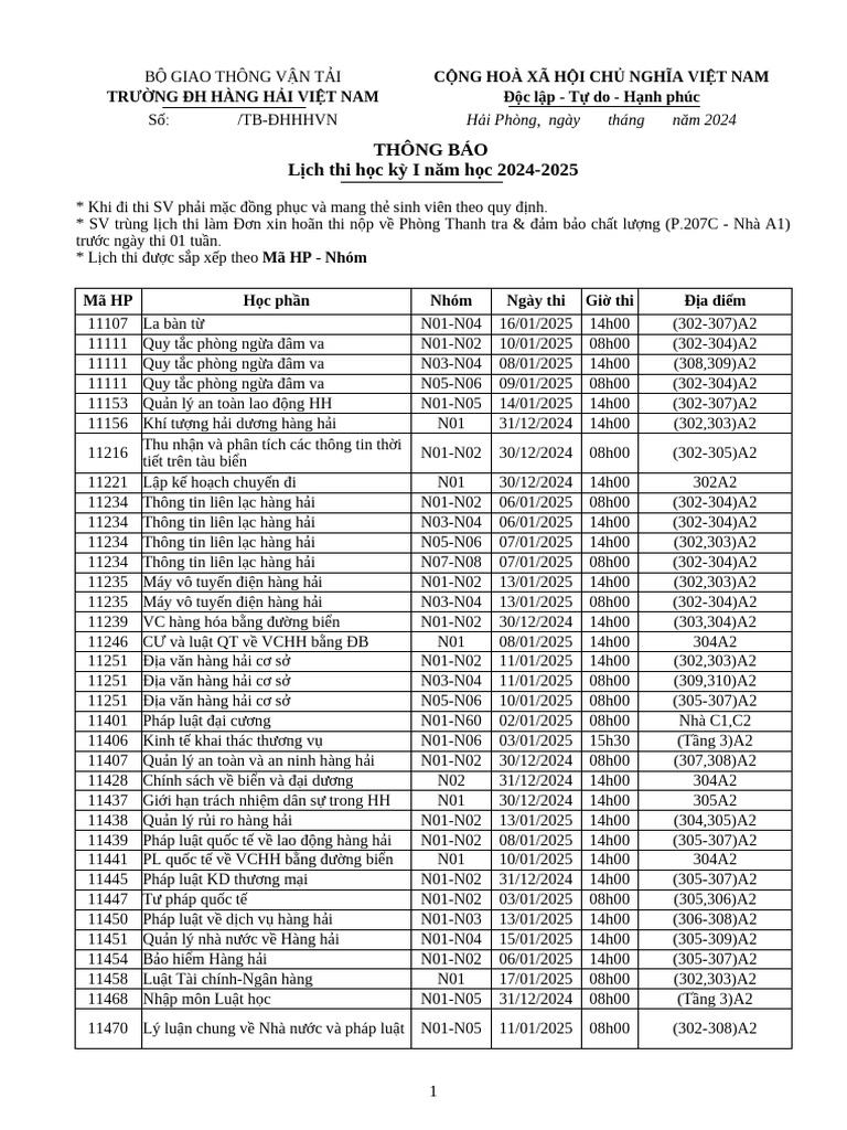 Lich thi hoc ky 1 nam hoc 2024 2025 Dự kiến | PDF