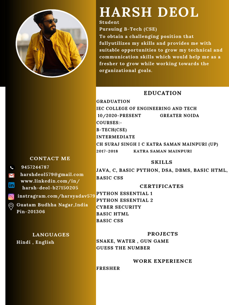 B-Tech CSE Student Resume Overview | PDF