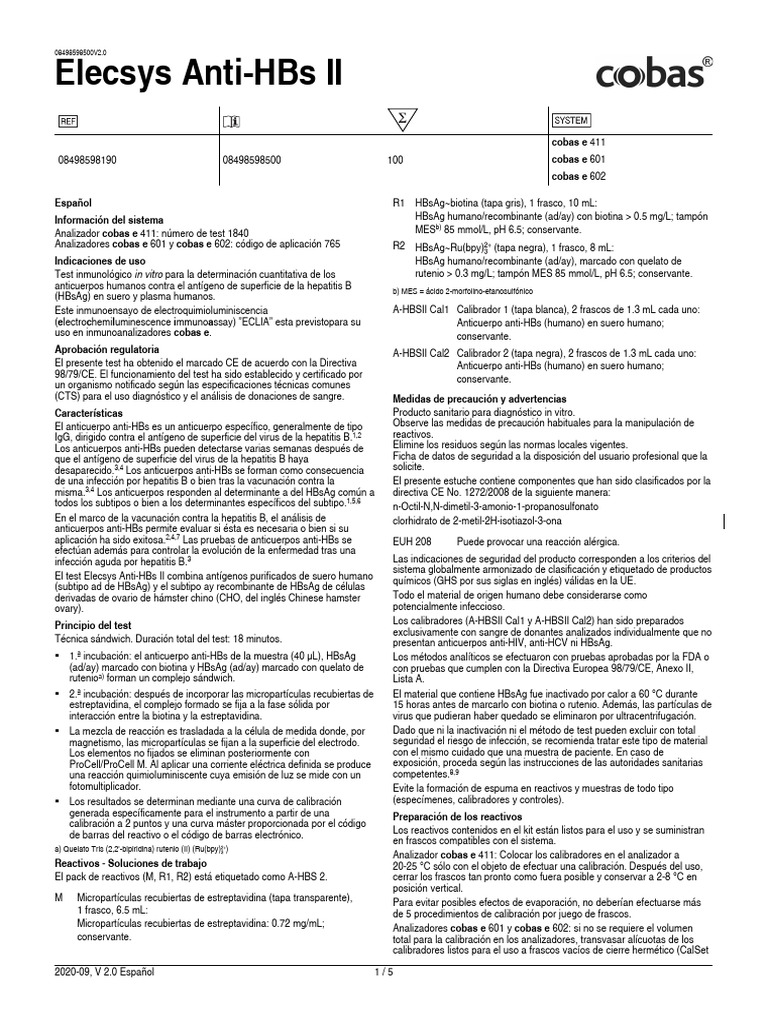 Insert - Elecsys Anti-HBs II.08498598500.V2.es | PDF | Hepatitis | Hepatitis B