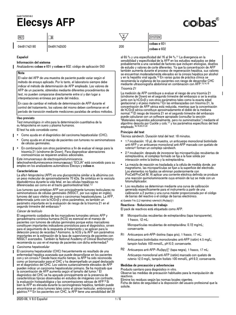 Insert.Elecsys AFP.04491742500.V8.es | PDF | Calibración | Síndrome de Down