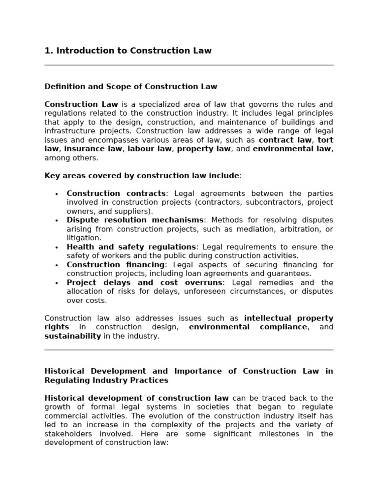 Construction Law 1 Introduction Topic 1 Introduction Notes 1 | PDF ...