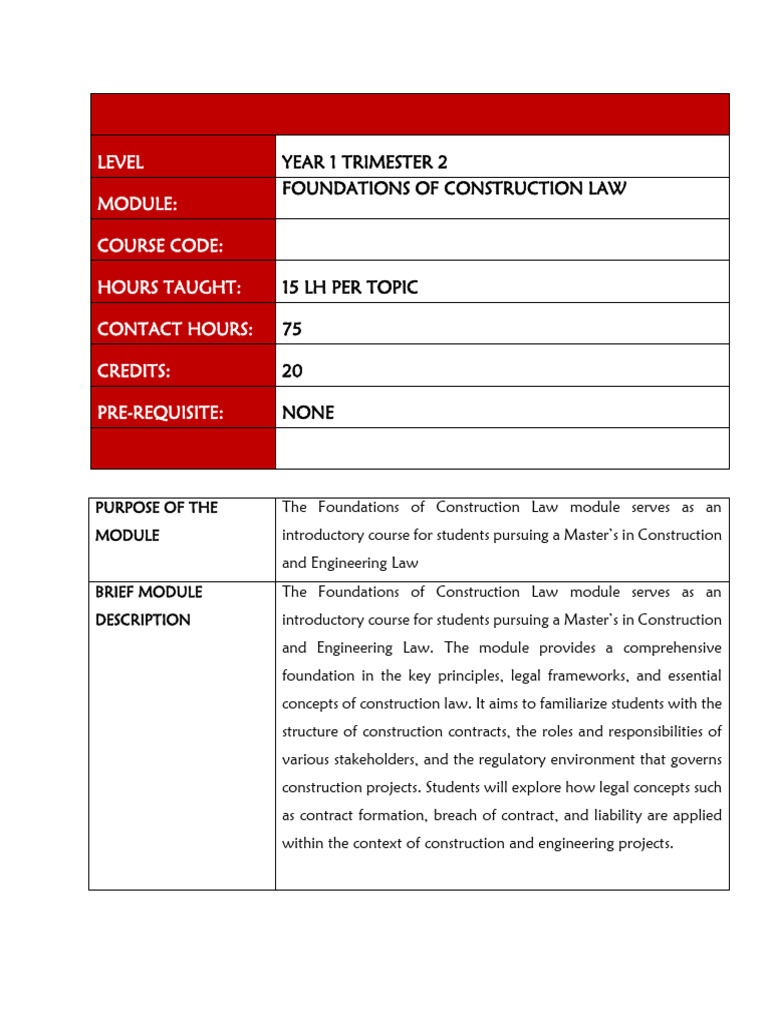 Introduction To Construction Law Module Descriptor | PDF | Mediation ...