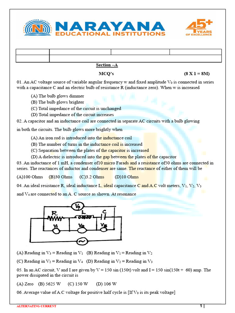 Cbse Class Xii Physics Unit - Alternating Current | PDF | Electrical Impedance | Waves
