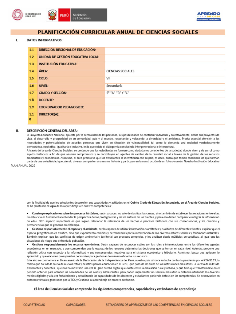 Programacion Anual 5°sec - CCSS | PDF | Aprendizaje | Sustentabilidad