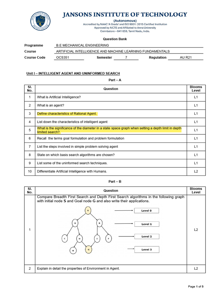 OCS351-AIML Question Bank | PDF | Machine Learning | Artificial Intelligence