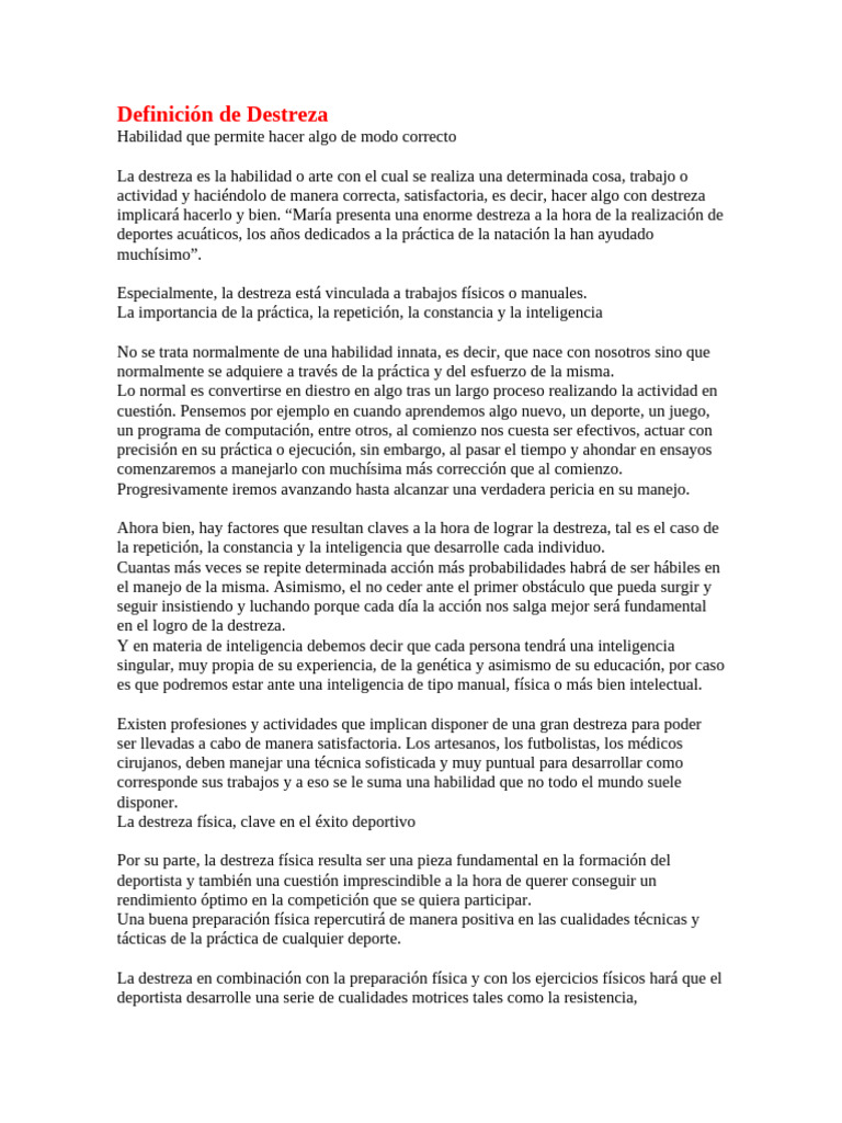 Definición y Concepto de Destreza | PDF | Inteligencia | Deportes