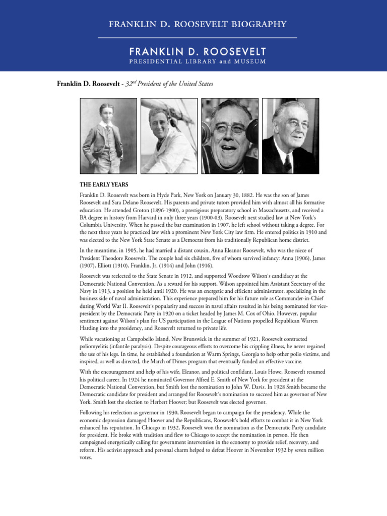 Fdr Biography | PDF | Franklin D. Roosevelt | New Deal