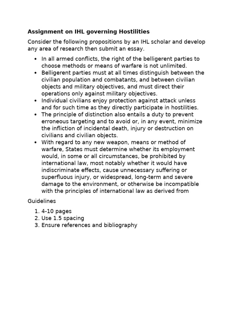 Victoria University IHL Assignment On IHL Governing Hostilities | PDF