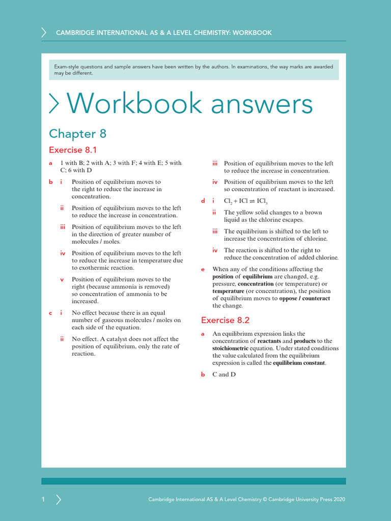 Workbook Answers Chapter 8 Asal Chemistry | PDF | Chemical Equilibrium ...