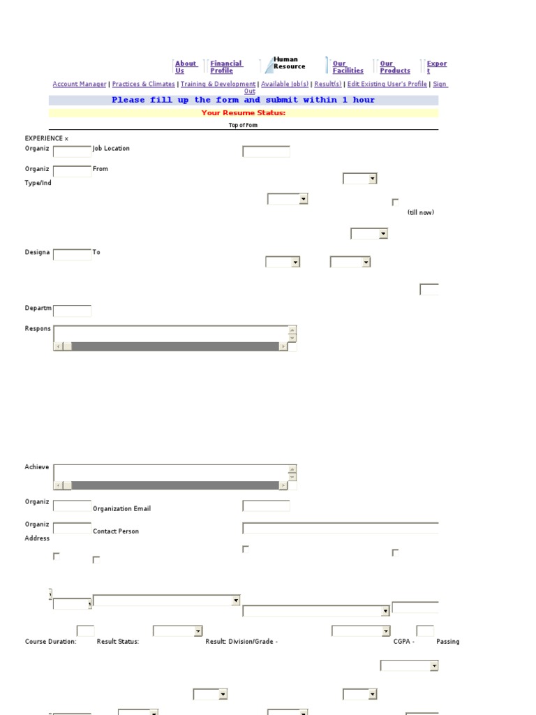 Please Fill Up The Form and Submit Within 1 Hour: Your Resume Status | PDF