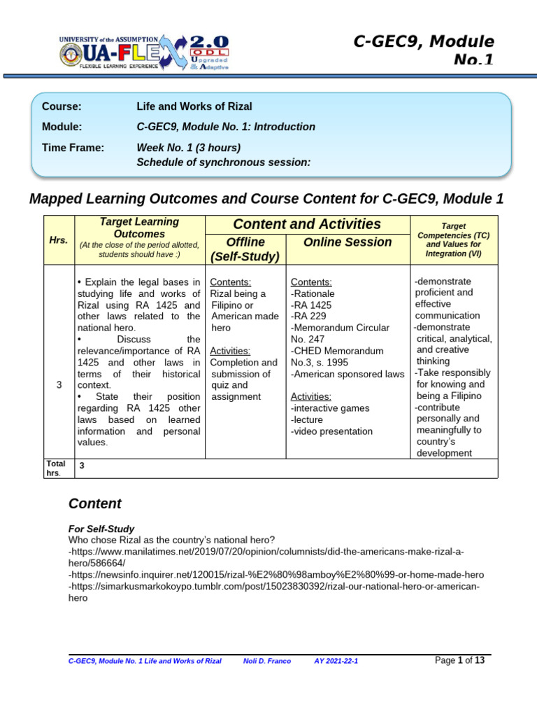 C-GEC9-Rizal-module-1 | PDF | Philippines