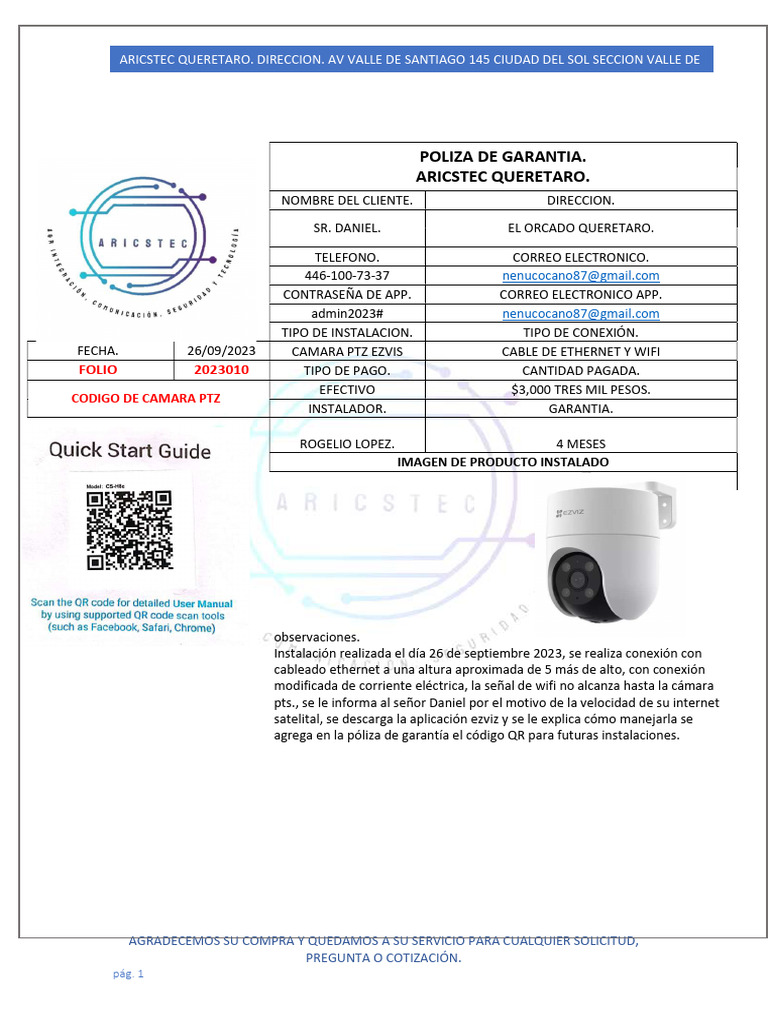 Poliza de Garantia SR Daniel Camara PTZ | PDF