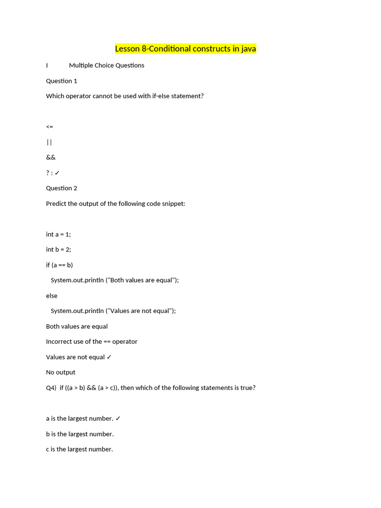 Le-8 conditional constructs practice questions | PDF | Control Flow ... Le-8 conditional constructs practice questions | PDF | Control Flow ...