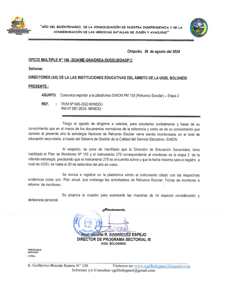 Oficio Refuerzo Escolar | PDF