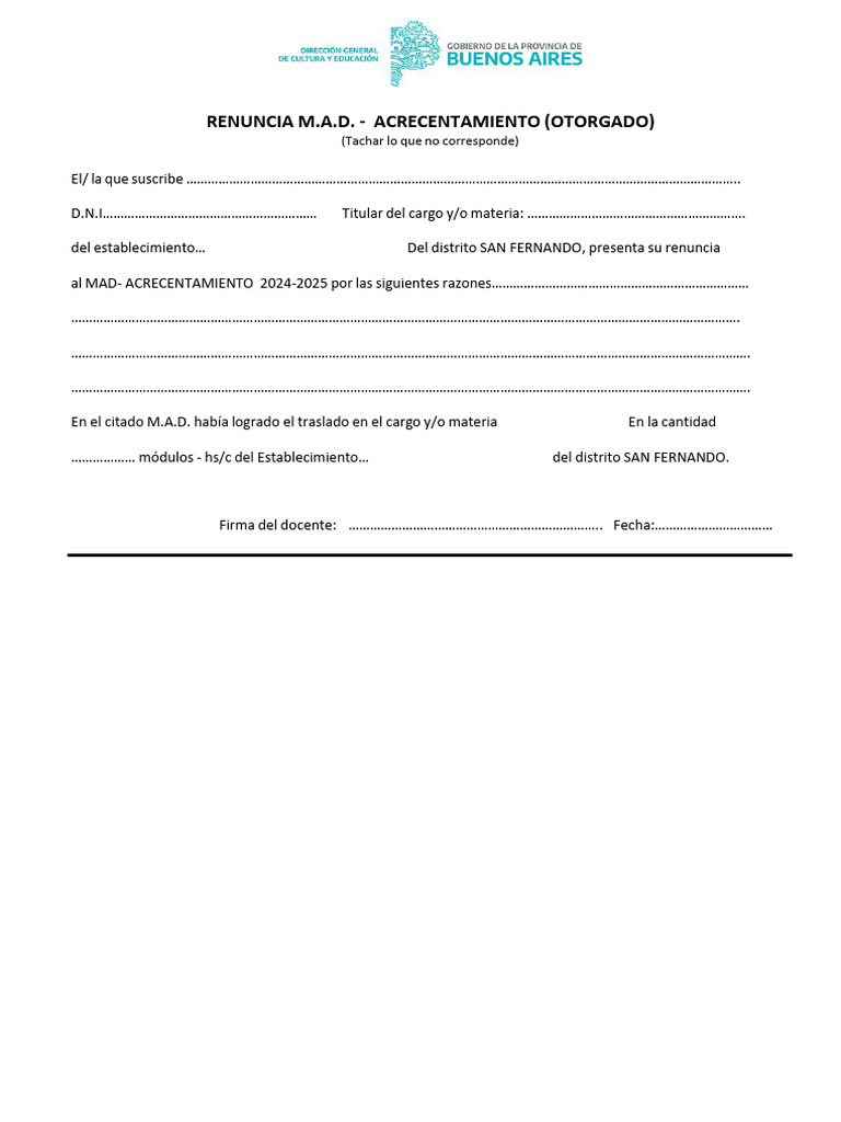 RECLAMO Y RENUNCIA A MAD 2024-2025 (1) | PDF