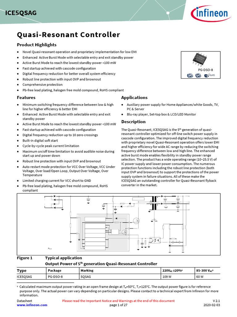 Infineon-ICE5QSAG-Quasi-Resonant Controller | PDF