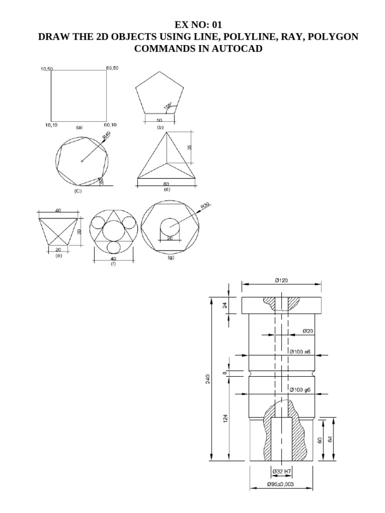 EX NO 01 drawing 2D object using line, polyline, ray, polygon commands ...
