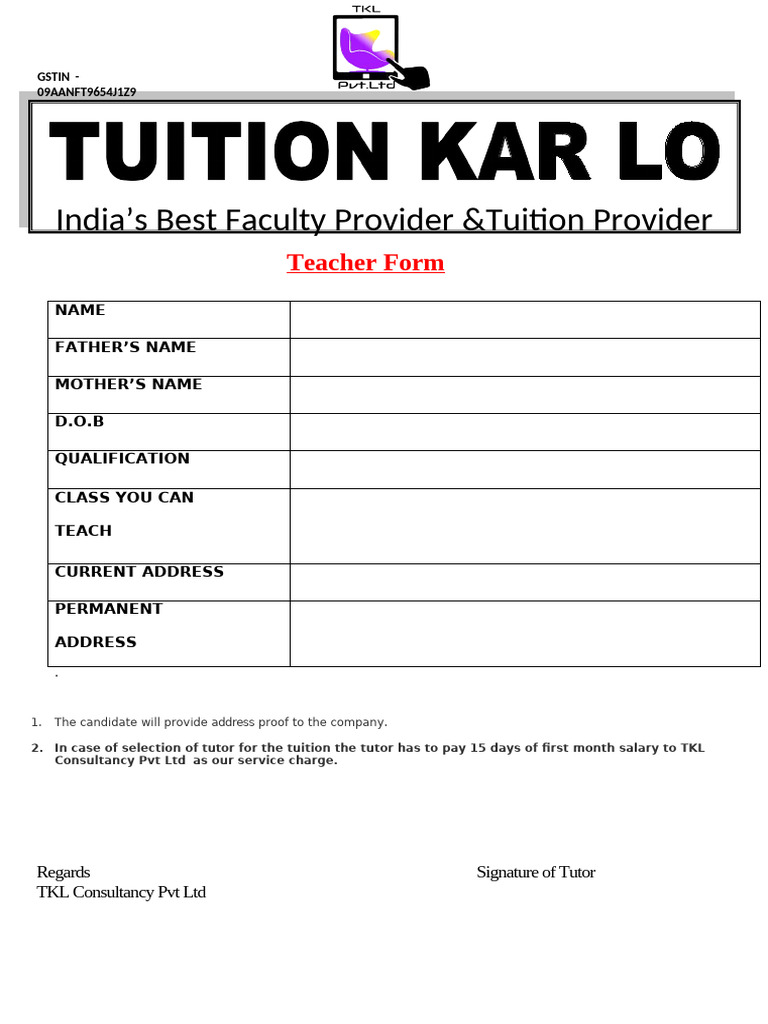 Tutor Form | PDF
