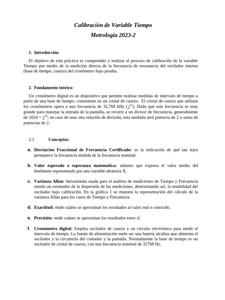 Calibración de Variable Tiempo (1) | PDF | Frecuencia | Metrología Calibración de Variable Tiempo (1) | PDF | Frecuencia | Metrología