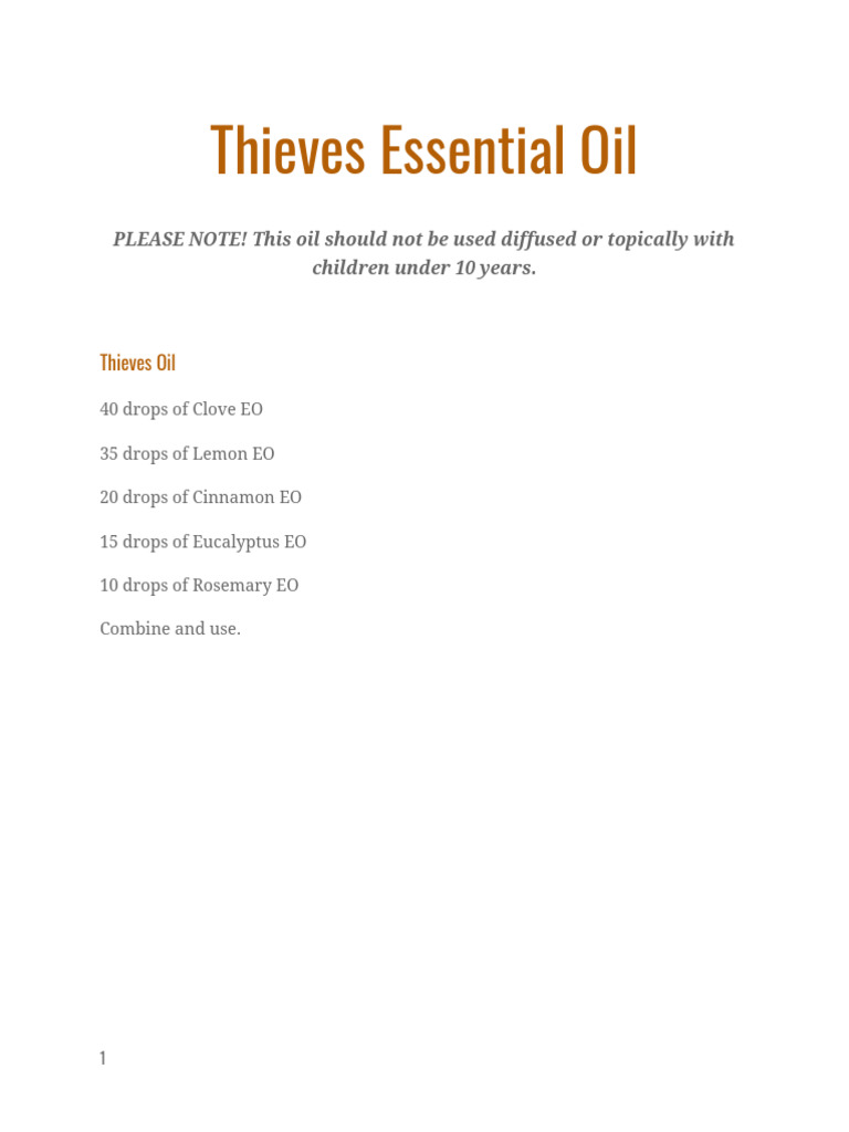 Thieves Essential Oil Recipe | PDF