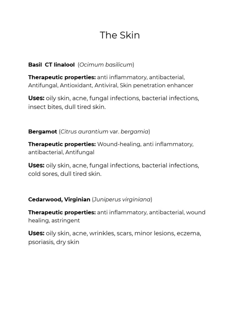 Essential Oils for Skin Health | PDF | Dermatitis | Wound Healing