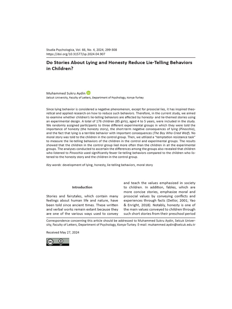 Impact of Stories on Children's Honesty | PDF | Psychology | Experiment